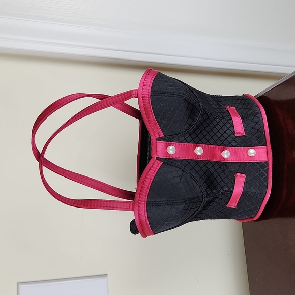 unbranded | Bags | Retro Corset Purse Black Satin With Pink Edging And ...